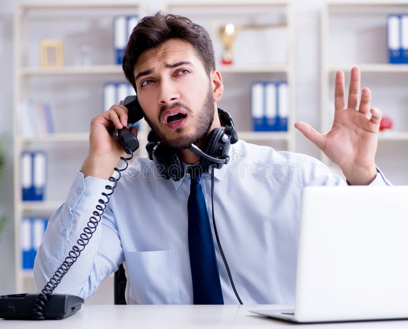 Call Center Employee Working in Office Stock Image - Image of ...