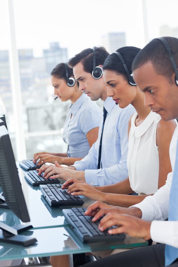 Line Of Call Centre Employees Stock Image - Image of business, monitor ...