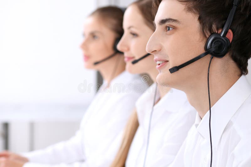 Call Center. Focus on a Man in Headset Stock Image - Image of ...