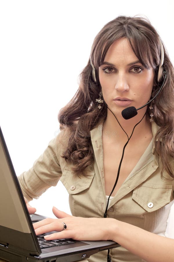 Call Center Girl with Laptop Stock Photo - Image of contact, consultant ...