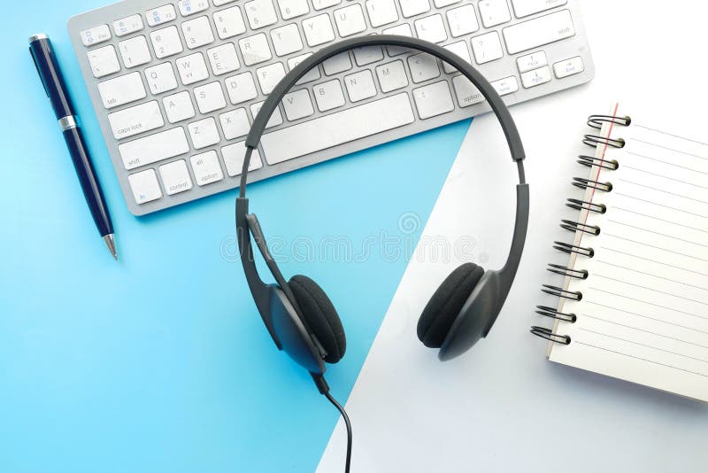 Call Center Headphone on Laptop on Table , Stock Image - Image of ...