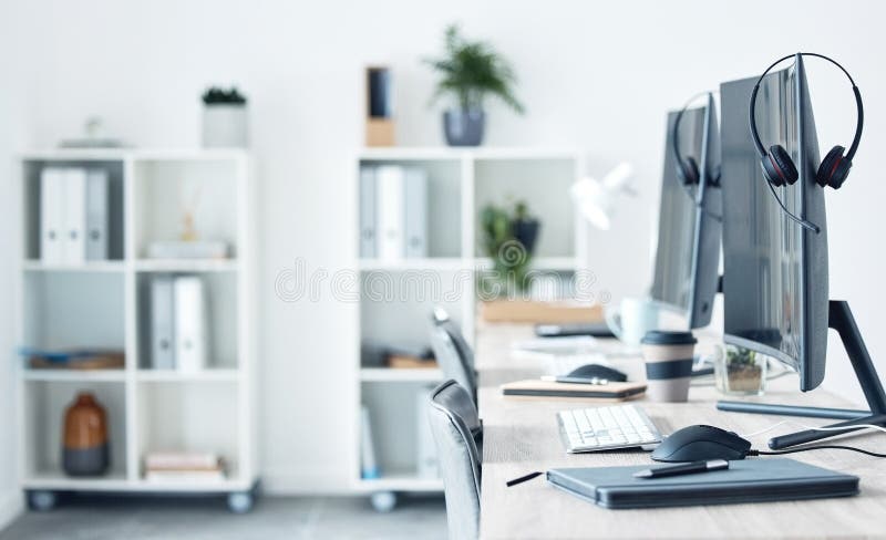 Call Center, Headset and Computer Screen for Desktop Support or ...