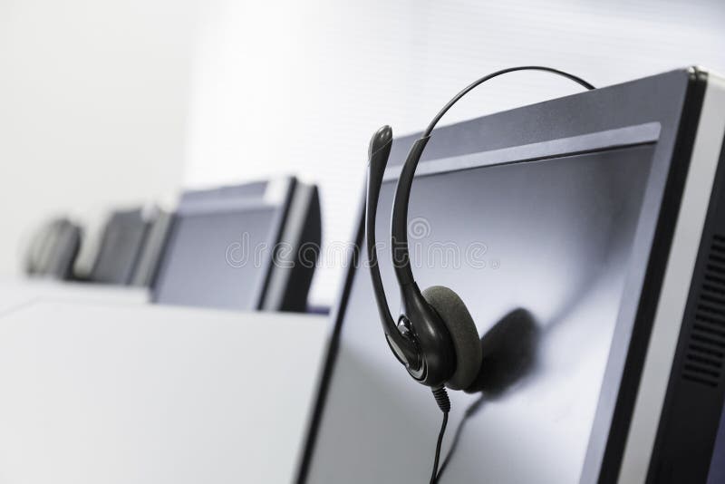 Headset Headphones Telephone and Laptop in Call Center Stock Photo ...