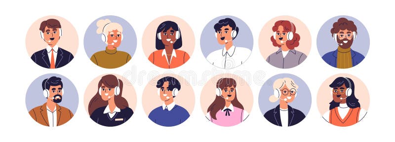 Call Center and Hotline Agents. Help Desk, Face Avatars Set Stock ...