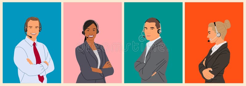 Set of Call Center Hotline Agents Vector Isolated Stock Vector ...