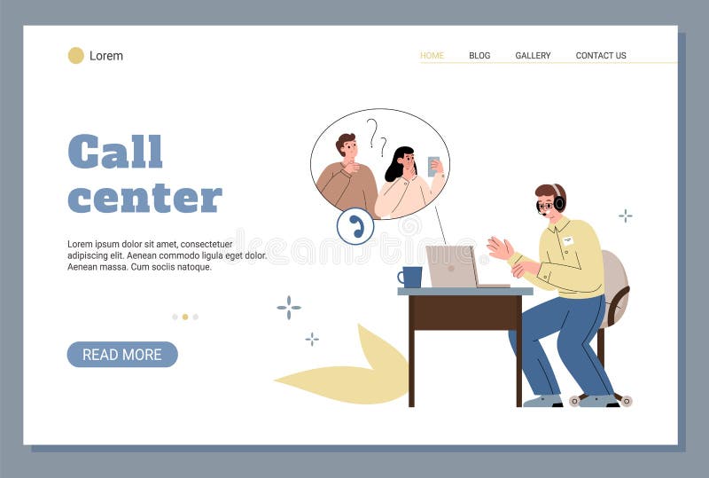 Call Center or Hotline Service Web Banner Mockup, Flat Vector ...