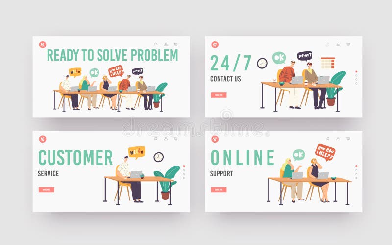 Call Center Hotline, Technical Support Landing Page Template Set ...