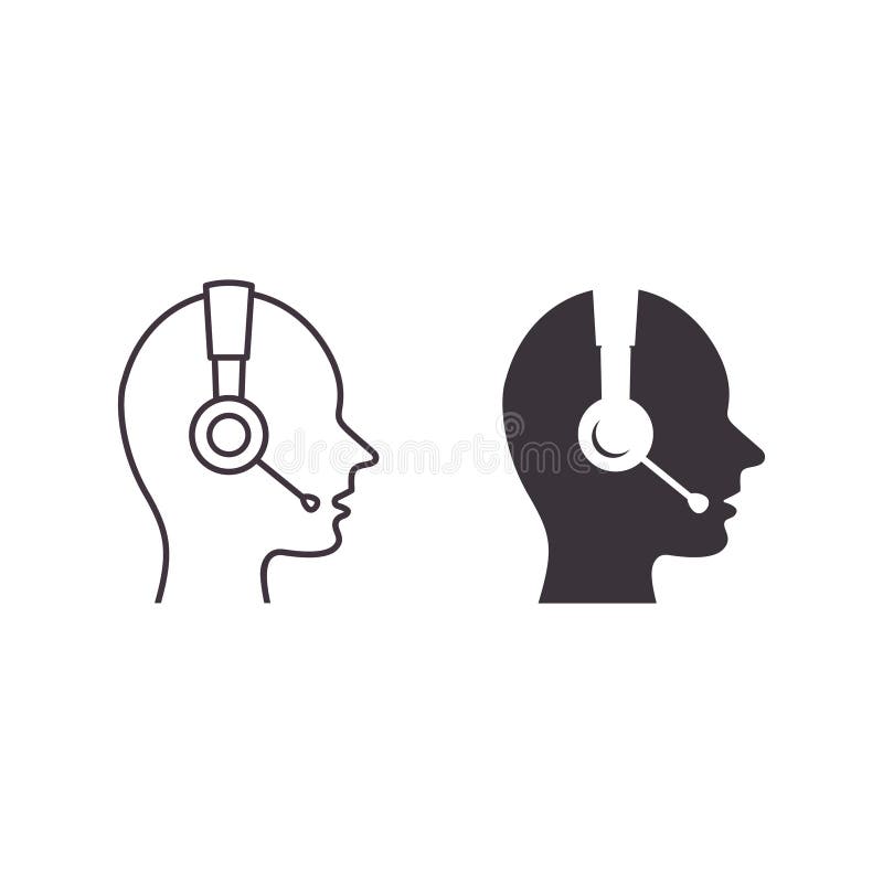 Call Center Icon Vector. Head Profile Silhouettes with Headphones Stock ...