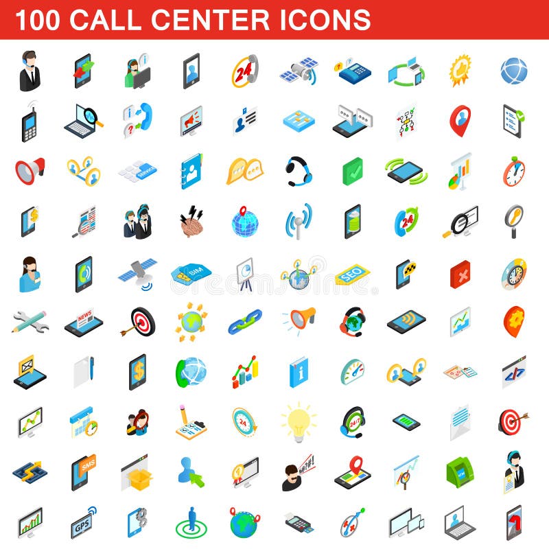 100 Call Center Icons Set, Isometric 3d Style Stock Vector ...