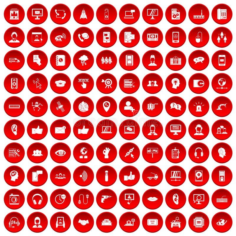100 Call Center Icons Set Red Stock Vector - Illustration of client ...