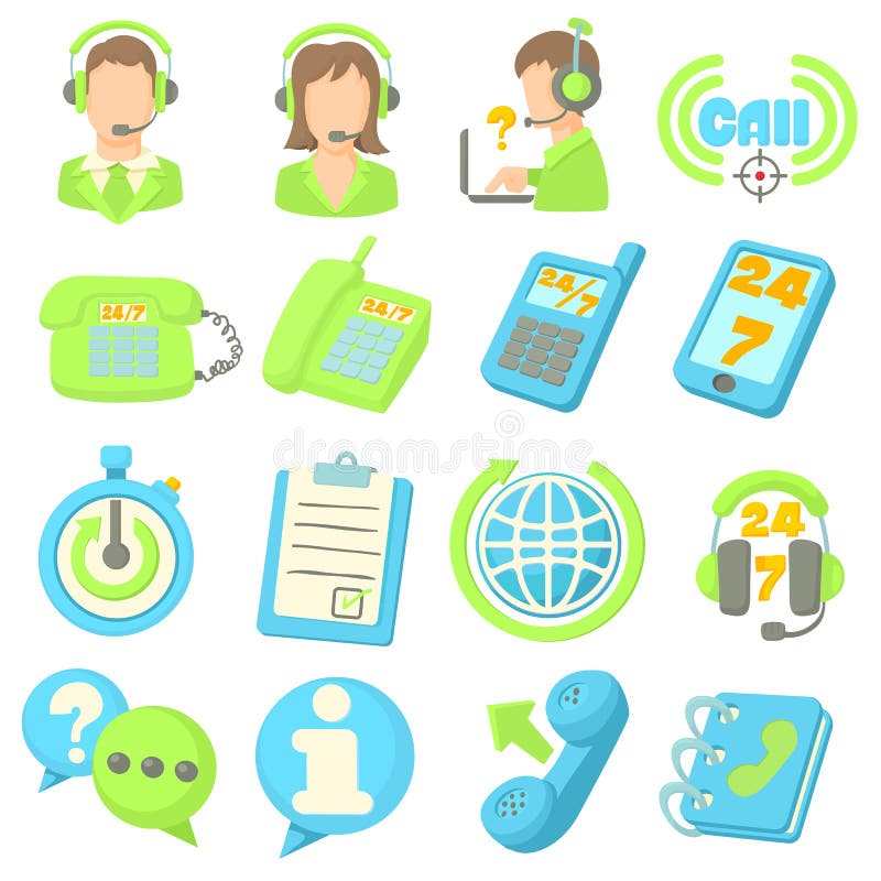 Call Center Items Icons Set, Cartoon Style Stock Vector - Illustration ...