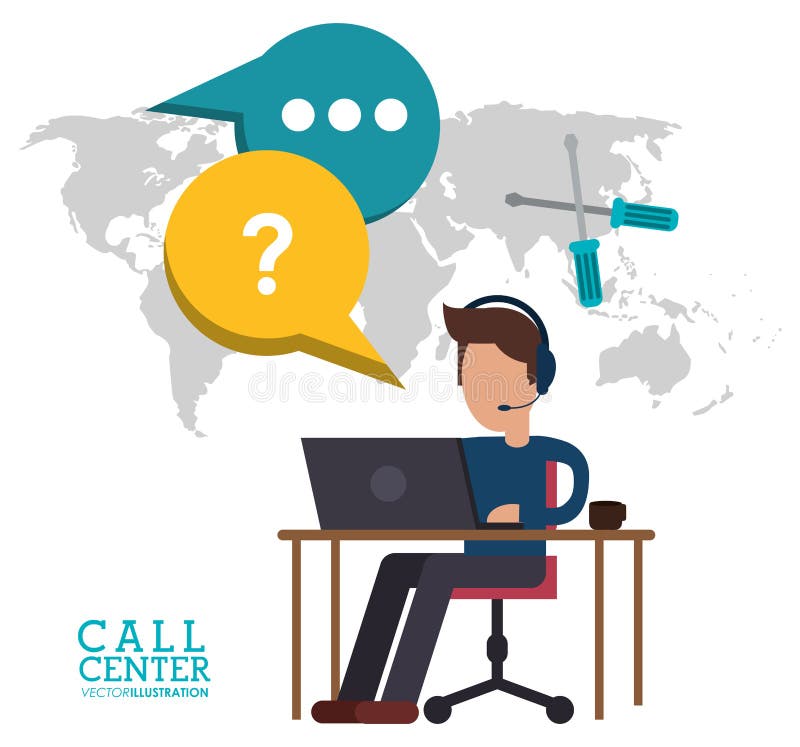 Call Center Man Desk Work Talk Stock Illustration - Illustration of ...