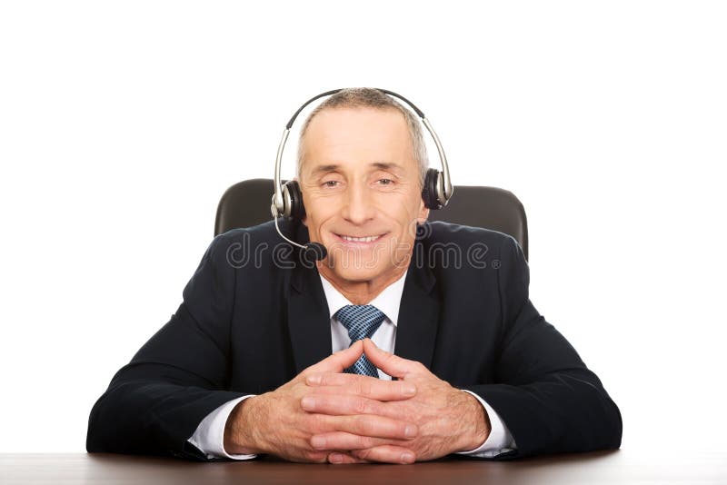 Call Center Man Sitting in the Office Stock Image - Image of center ...