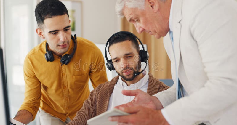 Call Center, Manager and Team with Tablet in Office, Internship for ...