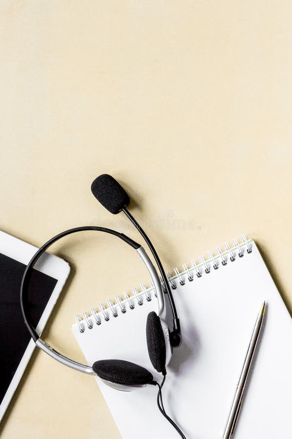 Call Center Manager Work Desk with Headset Top View Space for Text ...