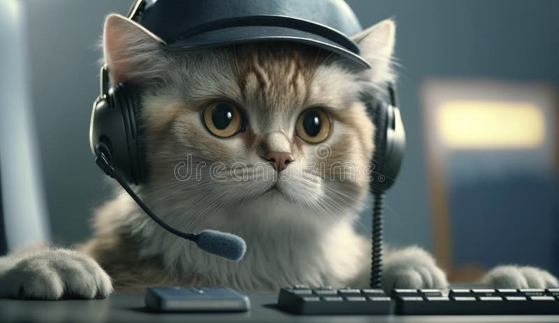 Call Center Manager Worker Cat Working Job Profession. Generative AI ...