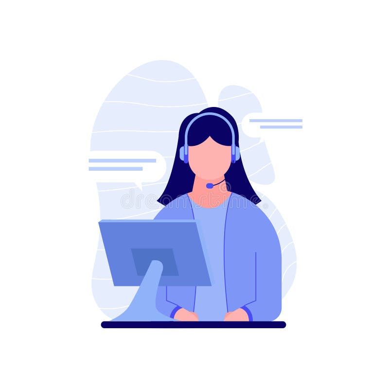 Call Center or Online Support or Customer Service Illustration, Woman ...