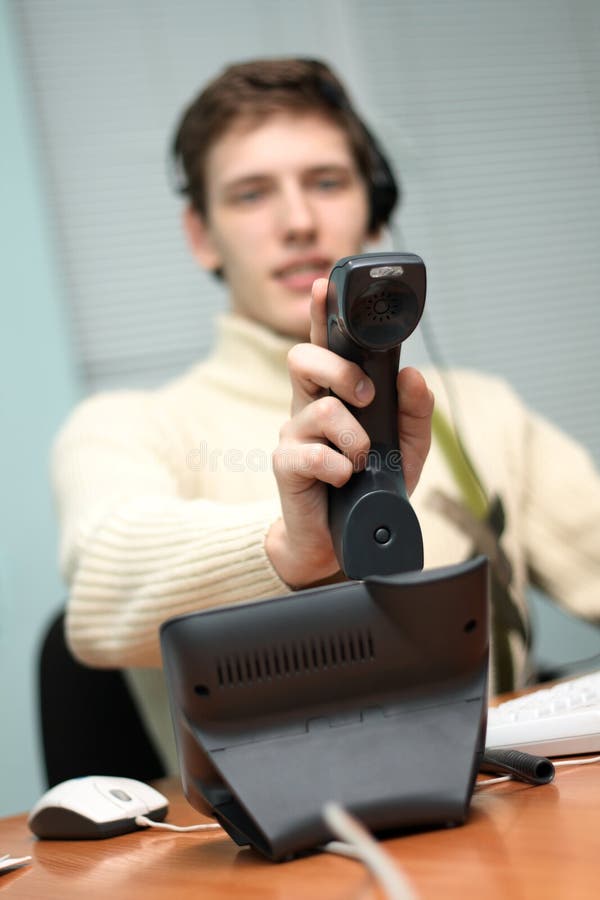 Call Center Operator Answering a Call Stock Image - Image of picking ...