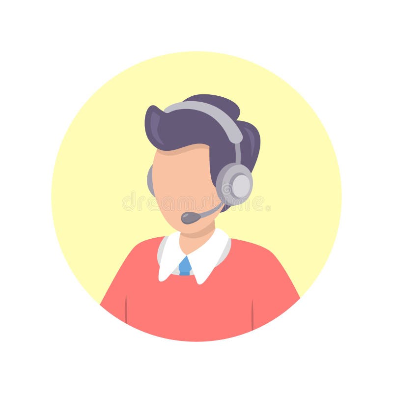 Call Center Operator Avatar, Man with a Headset. Flat Style Vector ...
