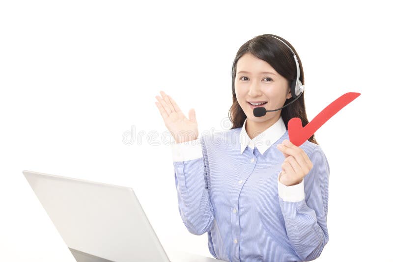 Call Center Operator with a Check Mark Stock Image - Image of ...