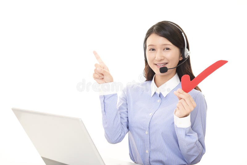 Call Center Operator with a Check Mark Stock Image - Image of internet ...