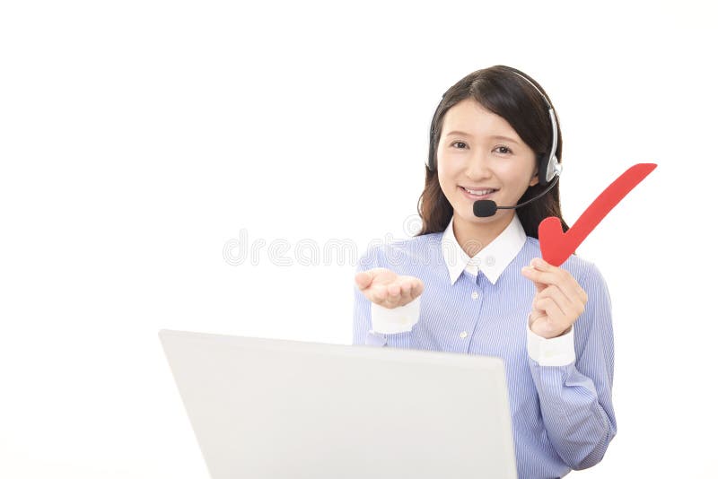 Call Center Operator with a Check Mark Stock Image - Image of check ...