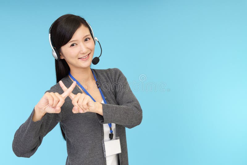 Call Center Operator Demonstrating Prohibiting Gesture Stock Photo ...