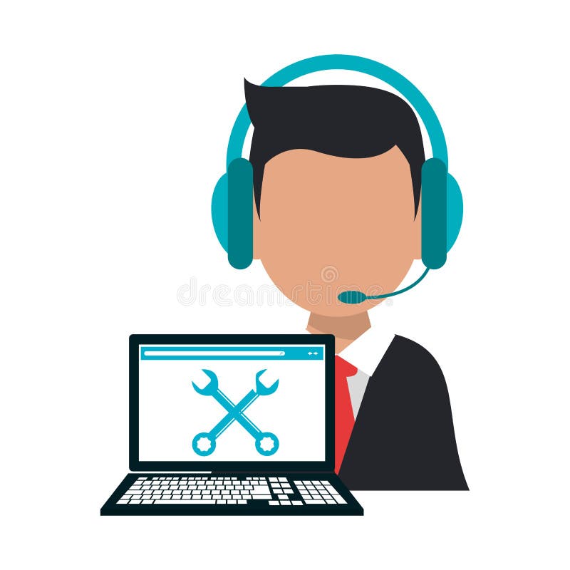 Call Center Operator with Laptop Technical Support Stock Vector ...