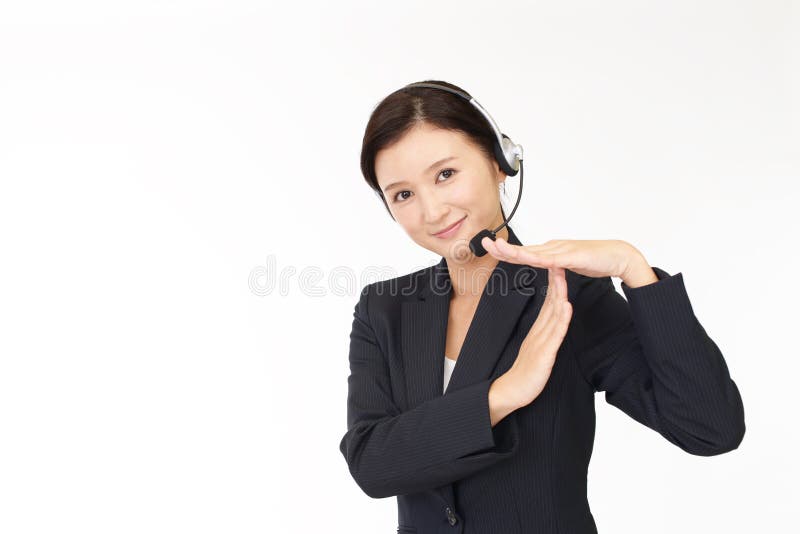 Call Center Operator Making Timeout Sign Stock Photo - Image of ...