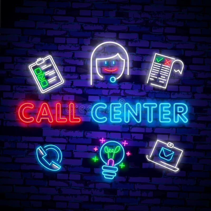 Call Center Operator Neon Light Icon. Support Service Glowing Sign ...