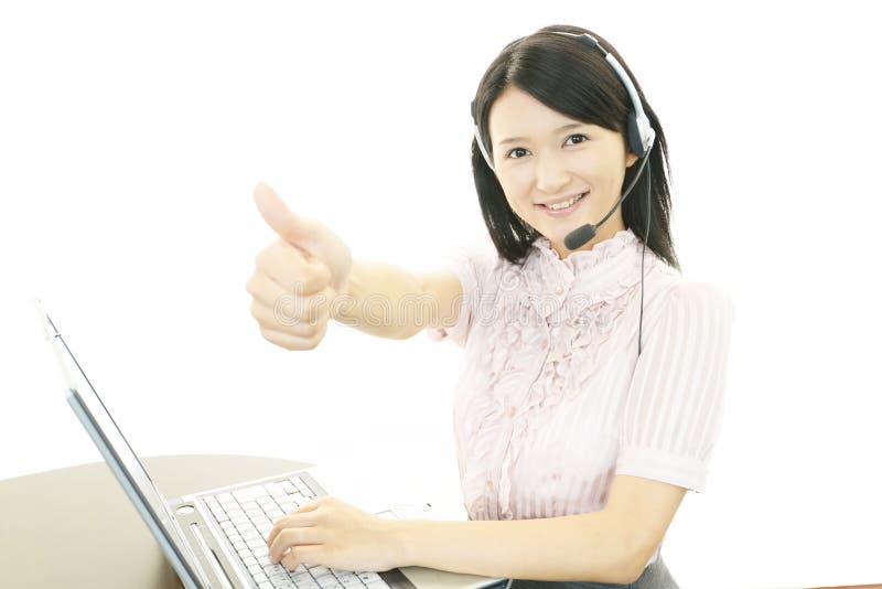 Call Center Operator Showing Thumbs Up Sign Stock Image - Image of ...
