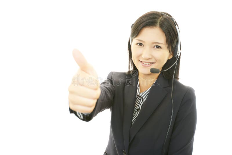 Call Center Operator Showing Thumbs Up Sign Stock Image - Image of ...