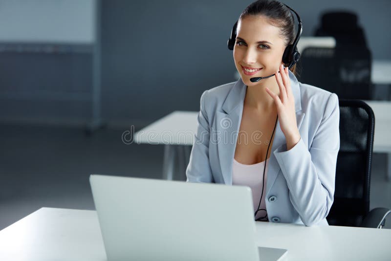 Call Center Operator Sitting Infront of Her Computer Stock Photo ...