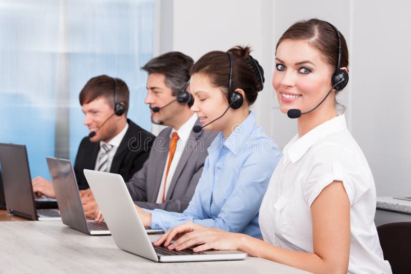 Call center operator stock photo. Image of female, conference - 51565614