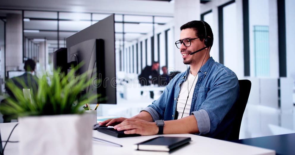 Call Center Operator Sitting Working Stock Photo - Image of person ...