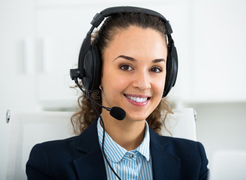 Call Center Operator Talking with Client and Smiling Stock Image ...