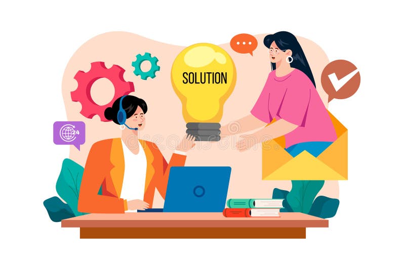 Call Center Operator Talking with a Client about the Solution Stock ...