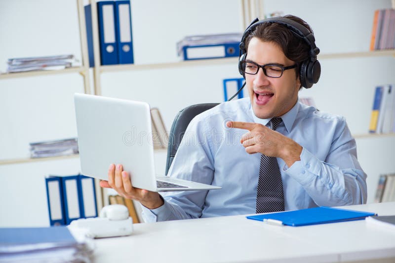 The Call Center Operator Talking To Customer on Live Call Stock Photo ...