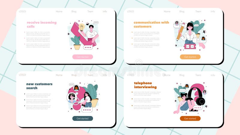 Call Center Operator Web Banner or Landing Page Set. Technical Support ...