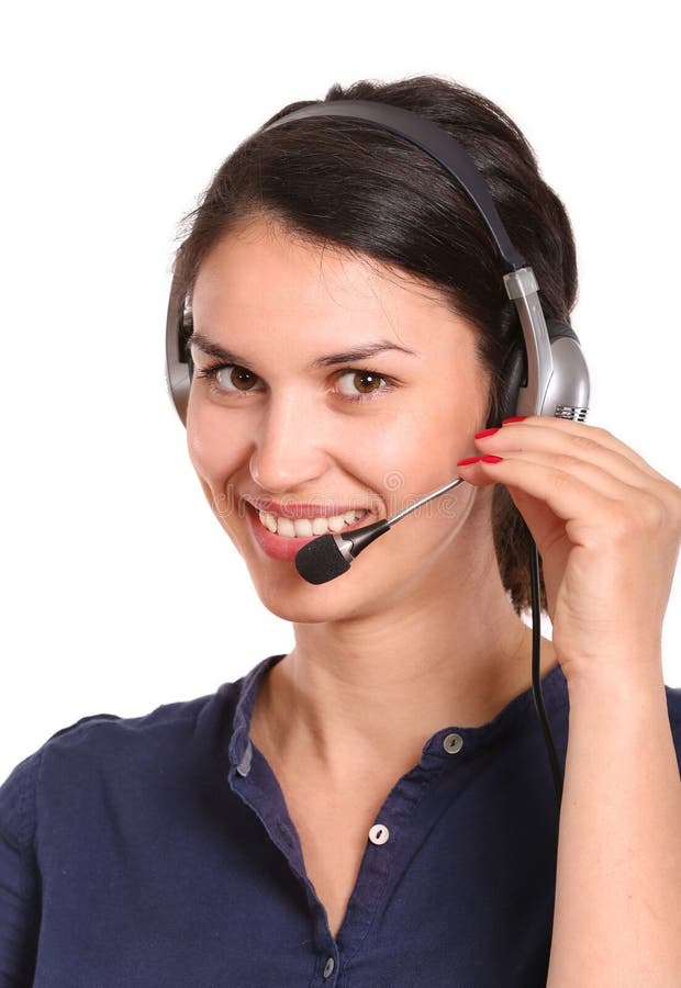 Call Center Operator Woman Talking with Headset on a White Background ...