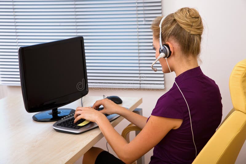 Female Business Talk Call Center Operator Stock Photo - Image of laptop ...