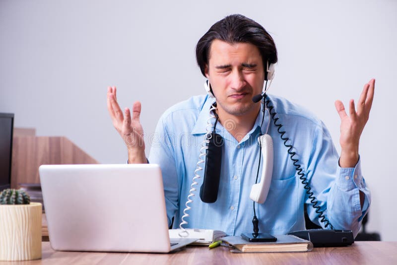 Call Center Operator Working at His Desk Stock Image - Image of calling ...