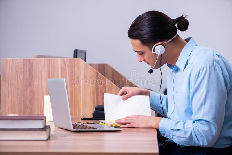 Call Center Operator Working at His Desk Stock Photo - Image of help ...