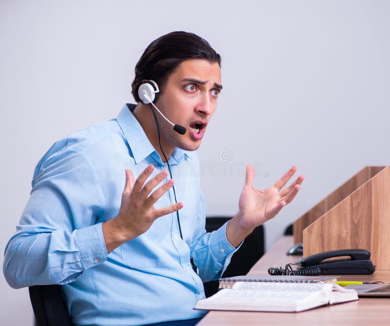 Call Center Operator Working at His Desk Stock Image - Image of ...