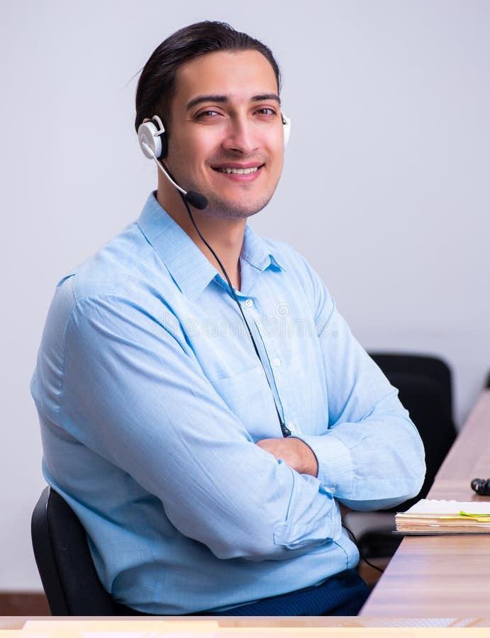 Call Center Operator Working at His Desk Stock Image - Image of ...