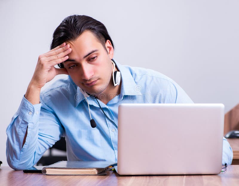 Call Center Operator Working at His Desk Stock Image - Image of ...