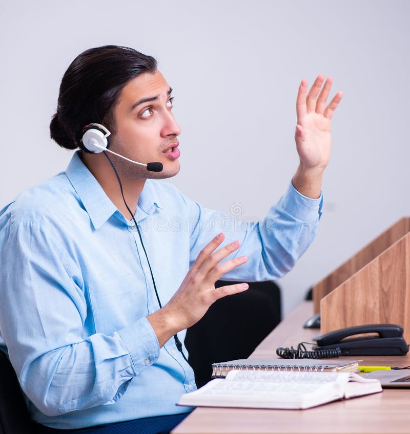 Call Center Operator Working at His Desk Stock Photo - Image of centre ...