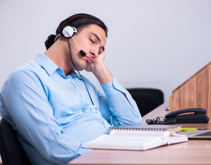 Call Center Operator Working at His Desk Stock Image - Image of help ...