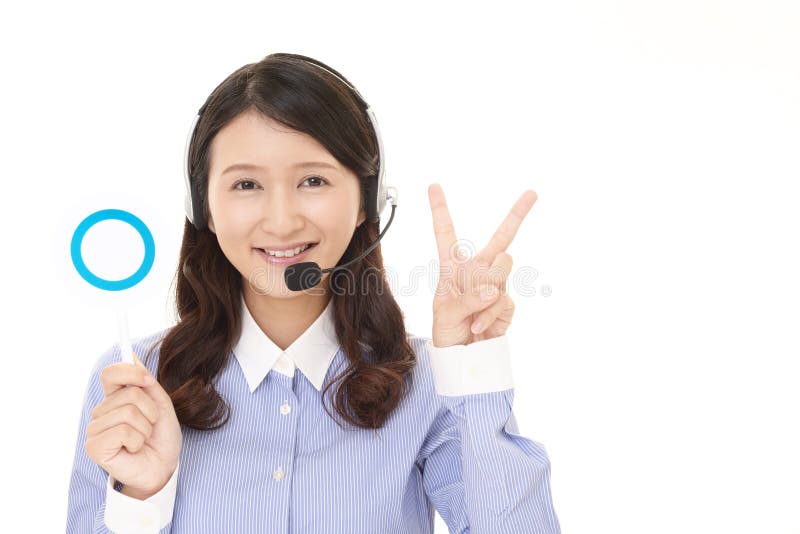 Call Center Operator with a Yes Sign Stock Photo - Image of card ...