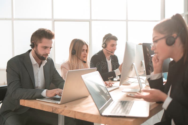 Call Center Operators Communicating with Customers Online. Stock Image ...